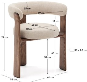 Hnědé/béžové jídelní křeslo s područkami z jasanového dřeva Granite – Kave Home