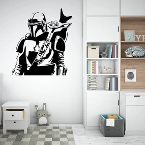 Živá Zeď Samolepka na zeď Mandalorian a Grogu Barva: černá, Velikost: 60 x 67 cm