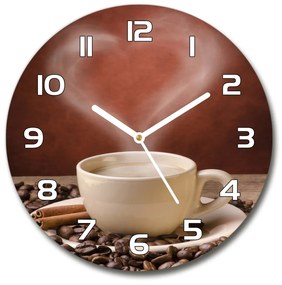Wallmuralia Skleněné hodiny na stěnu Aromatická káva fi 30 cm