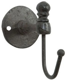 Hnědý litinový nástěnný háček s protáhlou úchytkou – 5x10x8 cm