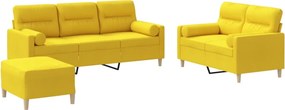 3dílná sedací souprava s polštáři světle žlutá textil 3201629