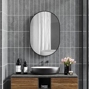 HOMCOM Oválné Koupelnové Zrcadlo 60x90cm z Tepelného Skla, Moderní Nástěnné Zrcadlo s Hliníkovým Rámem, Vertikální/Horizontální Montáž, pro Ložnici, …