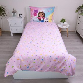 Růžové bavlněné dětské povlečení na jednolůžko 140x200 cm Gabby's Dollhouse "Rainbow" – Jerry Fabrics