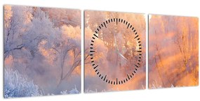 Obraz - Mrazivé svítání (s hodinami) (90x30 cm)