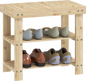 HOMCOM Bambusová botníková lavice, 3-vrstvá organizace pro 4 páry bot, 50x28x45 cm | Aosom