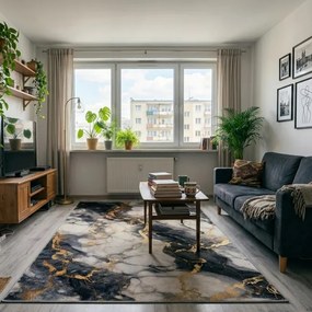 Protiskluzový koberec NOVO mramor černý / zlatý