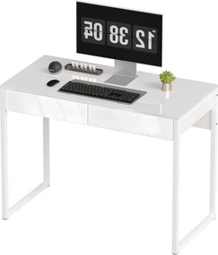 HOMCOM Psací stůl 100 x 50 cm, počítačový stůl, kancelářský stůl se 2 zásuvkami, pro malé prostory, bílý