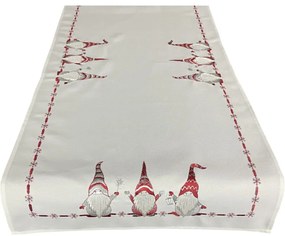 Bílá vánoční štóla s červenou výšivkou skřítků Šířka: 40 cm | Délka: 160 cm
