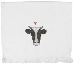 Bílý kuchyňský froté ručník s hlavou kravičky Cow - 40*66 cm