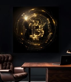 Obraz na plátně - Bitcoin Zářící země FeelHappy.cz Velikost obrazu: 120 x 120 cm