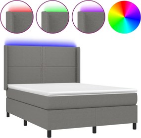 Box spring postel s matrací a LED tmavě šedá 140x190 cm textil 3138230