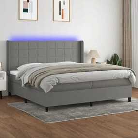 Box Spring Postel S Matrací A Led Textil Tmavě Šedá Blok se čtverci 200 x
