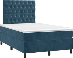 Box spring postel s matrací a LED tmavě modrá 120x200 cm samet 3136297