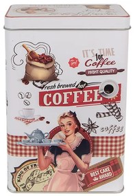 Plechová úložná krabička bílo-červené barvy It´s Time For Coffee – 8x12x21 cm