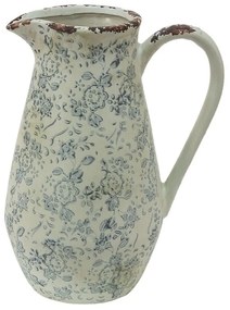 Dekorativní béžový keramický džbán se šedými květy Alana M - 20*14*25 cm