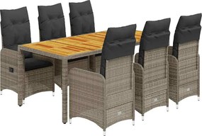 7dílný zahradní bistro set s poduškami šedý polyratan 3277025