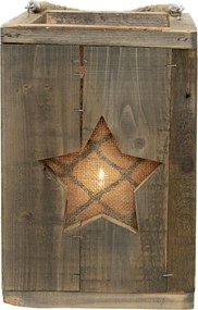Dřevěná retro lucerna s hvězdou Star - 19*19*28 cm