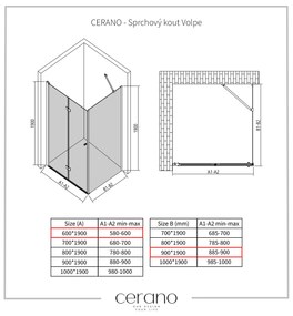 CERANO - Sprchový kout Volpe L/P - chrom, transparentní sklo - 60x90 cm - skládací