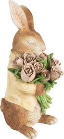 Dekorace hnědý králík s kyticí tulipánů - 19*23*39 cm