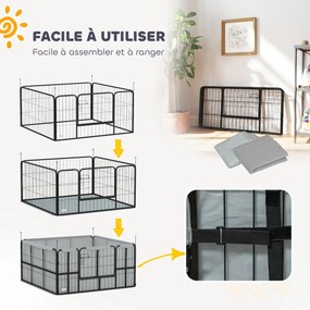 PawHut Cvičební Box pro Štěňata, Box se Zámkem, Oxford 600D Tkanina, Pratelná Podložka, Ohrádka pro Psy, Ocel, 122 x 122 x 60 cm, Černá | Aosom