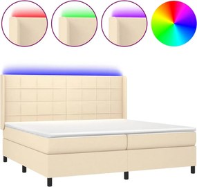 Box spring postel s matrací a LED krémová 200x200 cm textil 3138346