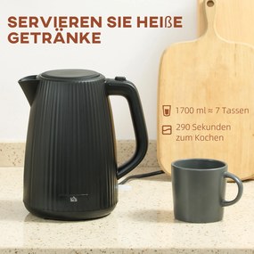 HOMCOM Elektrická konvice 1,7L, rychlovarná funkce, 2200W, s vyjímatelným filtrem proti vodnímu kameni, automatické vypnutí, Černá