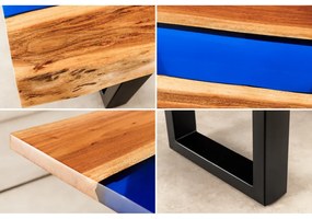 Massive home | Konferenční stolek LIQUID 110 cm akáciové dřevo s modrým epoxidovým páskem