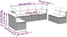8dílná zahradní sedací souprava s poduškami černá polyratan 3249284