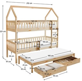 Kondela Montessori patrová postel s přistýlkou, přírodní, VENITA TYP 1