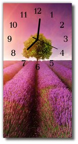 Skleněné hodiny vertikální Krajina Polá levandule fialová