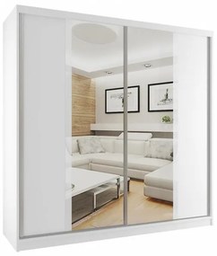 Luxusní šatní skříň s posuvnými dveřmi zrcadlem šířka 200 cm bílý korpus 87