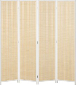 HOMCOM Skládací Oddělovač Místnosti 4 Panely 180x180 cm Ručně Tkaný z Bambusu a Bavlny Elegantní Dekorace do Obývacího Pokoj Bílá