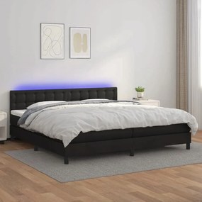 Box Spring Postel S Matrací A Led Černá Umělá Kůže Černá tlačítka 200 x 2