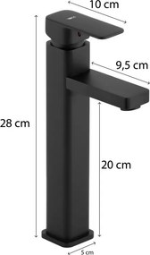 Erga Seto, vysoká umyvadlová baterie h-280, černá matná, ERG-YKA-BU.SETO-36-BLK