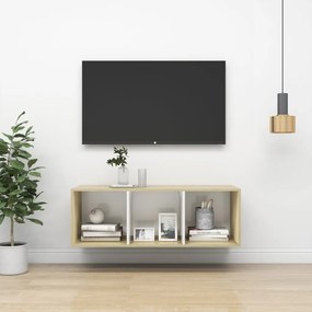 Nástěnná TV skříňka dub sonoma a bílá 37x37x107 cm dřevotříska - Default Title
