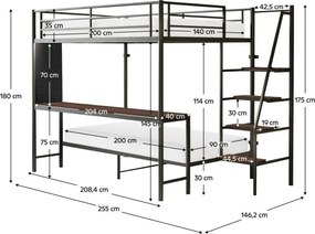 Patrová postel, černá, kov, 90x200, NIVARA Kondela 0000416498