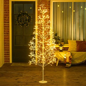 HOMCOM Umělý vánoční stromek 180 cm s 384 teplobílými LED světly, flexibilní větve, ocelový podstavec, bílý