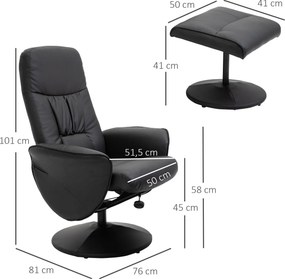 Křeslo HOMCOM do obývacího pokoje s podnožkou, čalouněné PU, sklopné až do 145° a otáčivé o 360° s nastavitelným opěradlem pro obývací pokoj, ložnici…