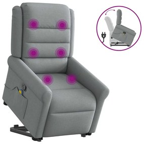 Zvedací masážní polohovací křeslo světle šedé textil 3303324