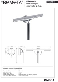Bemeta Design OMEGA: Stěrka do sprchy -