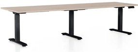 Výškově nastavitelný stůl OfficeTech Long, 260 x 80 cm, černá podnož, dub