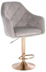 LuxuryForm DESIGN Barová židle ANDORA VELUR na zlaté kulaté podstavě - světle šedá