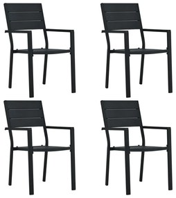 Zahradní židle 4 ks černé HDPE dřevěný vzhled,  47886