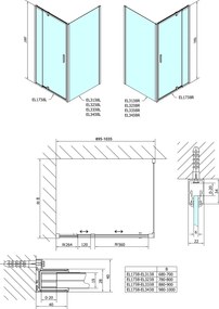 Polysan Polysan, Easy Line obdélníková sprchová zástěna pivot dveře 900-1000x700mm L/P varianta, brick sklo, EL1738EL3138