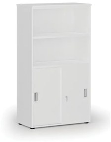 Kombinovaná kancelářská skříň PRIMO WHITE, zasouvací dveře na 2 patra, 1434 x 800 x 420 mm, bílá