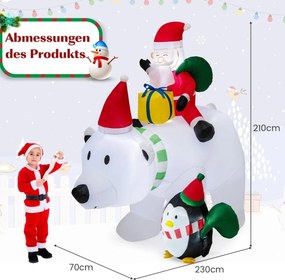 Costway 210 cm Nafukovací lední medvěd Santa Claus s tučňákem a dárková krabička