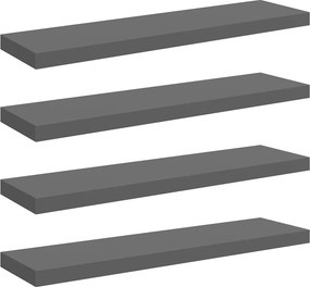 Plovoucí nástěnné police 4 ks lesklé šedé 90x23,5x3,8 cm MDF 323798