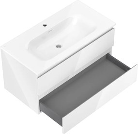 Mexen Orio, koupelnová skříňka 90 cm s umyvadlem Vela, 2 zásuvky, bílá lesklá, 91A10-09047-2-BFF00-W23M00