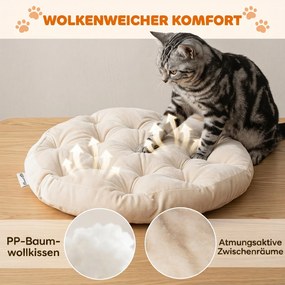 PawHut Kočičí pelíšek Ratanová kočičí jeskyně s odnímatelným polštářem, košík pro kočky do 10 kg, 50 x 25 cm, světle hnědá