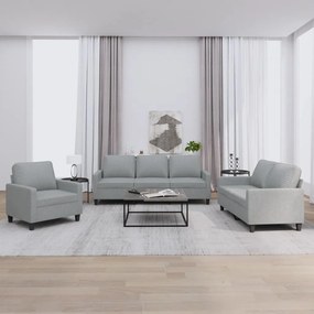 3dílná sedací souprava s poduškami světle šedá textil 3201428